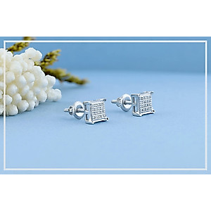 Dazzlingrock Collection Round White Diamond Square Hip Hop Iced Unisex Stud Earrings (0.06 ctw, Color I-J, Clarity I2-I3) in 925 Sterling Silver in Screw Back