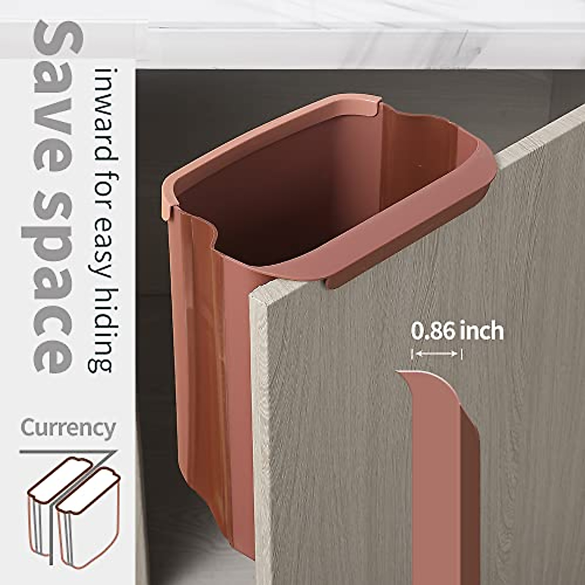 INSHA Hanging Trash Can,Small in-Cabinet Kitchen Garbage Bin Can Easy Attached to Cabinet Door Kitchen Drawer Car Waste Can with Top Ring to Fix Garbage Bag (ZDLJT-Brown)