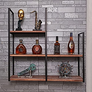 zhoyuexin Industrial Shelves Wall Mounted Shelf, 3 Tier Solid Wood Floating Industrial Bookshelf Rustic Wood Shelf for Bathroom Wall Decor