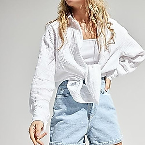 Basic Tops for Women 2023 New Casual Lapel Long Sleeve Shirts Solid Color Comfy Loose Elegant Classic Blouses