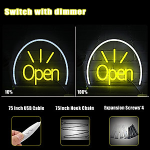 Neon Open Sign Ultra Bright USB Powered for Business, LED Open Neon Sign Dimmable for Store Restaurant Office Window Storefront Small 9.9 * 12 Inches