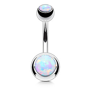 FIFTH CUE Opal Set Double Jeweled 316L Surgical Steel Naval Belly Button Ring (Opal White)