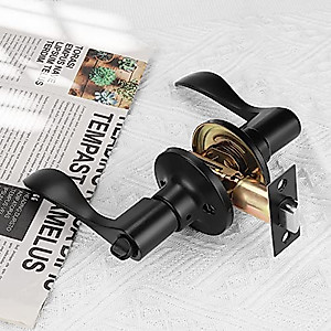 GOBEKOR 5 Pack Black Door Handle with Lock, Matte Black Interior Door Handles Keyless for Bedroom Bathroom Privacy Door Levers Black Bedroom Door Handles Set