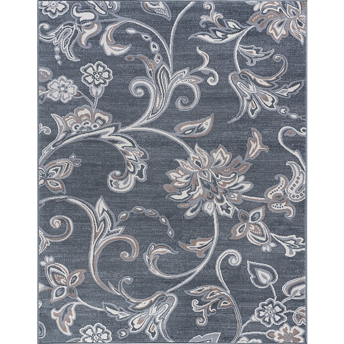 Garland Transitional Floral Dark Gray Rectangle Area Rug, 7.6' x 10'