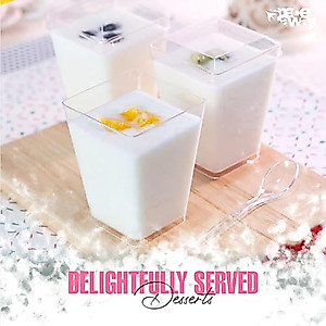 Space Away 50Pack 5oz Dessert Cups Square Parfait Cups with Lids Dessert Bowls Clear Dessert Cups with Lids & 50 Spoons for Parties & Events Mini Dessert Cups Appetizers Pudding Fruit Ice Cream Cups