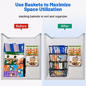 Wetheny Freezer Organizer Bins With Side Handle -4 Pack Stackable Chest Freezer Organizer for 7 Cu.FT - Deep Freezer Sort Frozen Food Wire Metal Basket Storage Bins Rack
