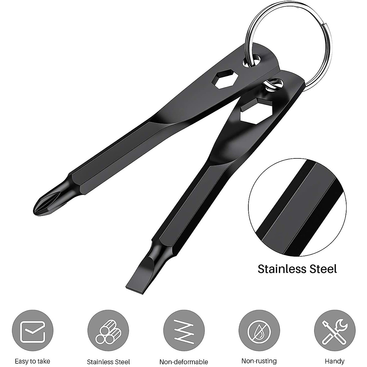 Portable Screwdriver Keychain, Nut Driver Repair Hand Tool Pocket Screwdrivers, Flathead and Phillips Key Screwdriver Tool Set, Christmas Best Stocking Stuffers Men Stocking Stuffer (4-in-1 black)