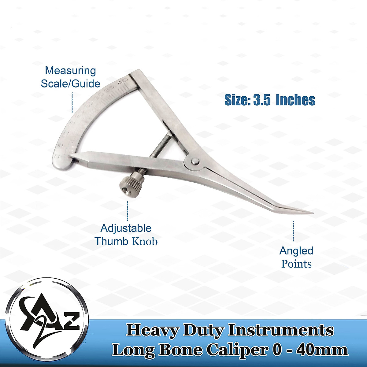 A2Z CASTROVIEJO Caliper Measuring & Marking Device with Graduated 0-40mm Scale and Adjustable Thumbscrew, Stainless Steel Orthopedic Ophthalmic Surgical Medical Measuring Instrument (3.5" Angled)
