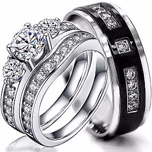 3 pcs His & Hers, STERLING SILVER & TITANIUM Wedding Rings Set. Available sizes Women's 5-10; Men's 7-13. EMAIL US SIZES THAT YOU NEED (Size His 09, Hers 09)