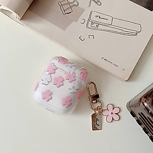 MINSCOSE Compatible with AirPods 1/2 Clear Case,Cute Cartoon Flower Pattern Design with Floral Keychain, Soft TPU Protective Shockproof Case for AirPod 1&2 for Girls Women-Pink
