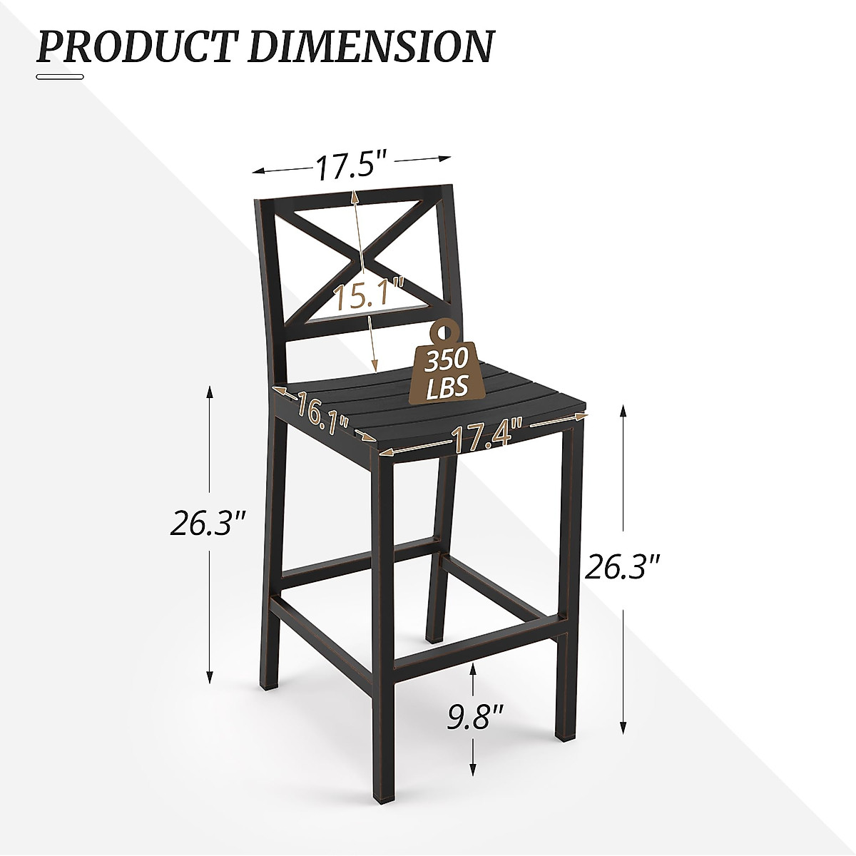 Cozyman Outdoor Bar Stools Set of 2, 26 Inch All Weather HDPS Patio Counter Height Barstools with Back & Footrest, Aluminum Bar Stool Chairs for Hot Tub, Balcony, Yard, Indoor Or Outdoor Use, Black