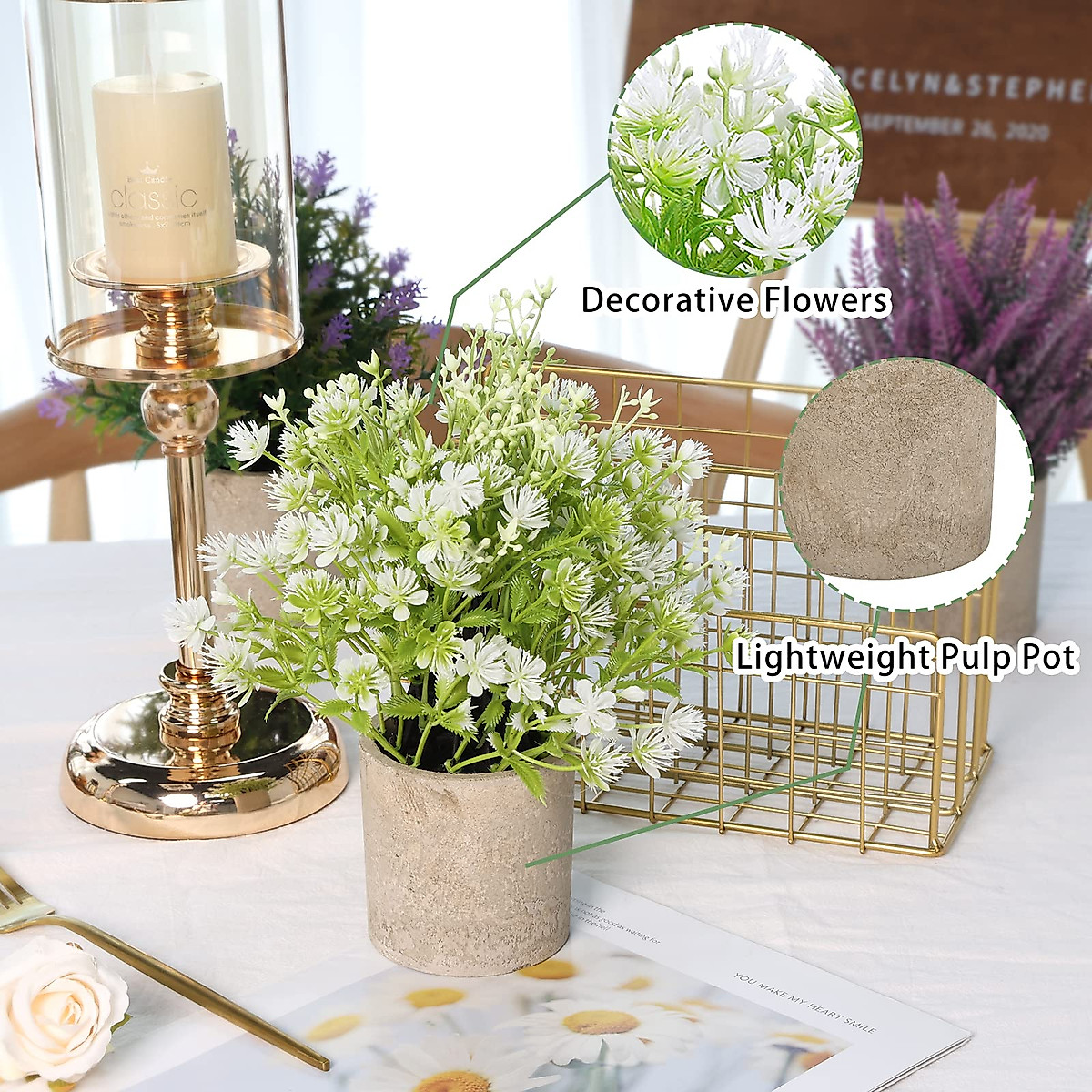 FUNARTY Fake Plants 3pcs Small Potted Plants Mini Artificial Small Flower 10” Faux Greenery Plants Indoor Lavender Pot for Garden Lawn Balcony Office Home Desk Decoration