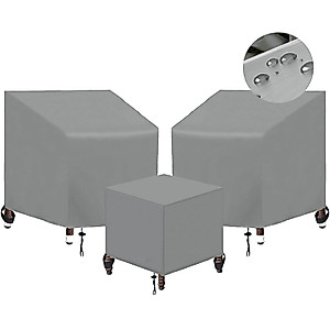 3 Piece Outdoor Veranda Patio Garden Furniture Cover Set with 420D Waterproof Fabric, Patio Furniture Covers Set with Windproof Buckle Strap Fit for Outdoor Wicker Rattan Chair Sets, Grey