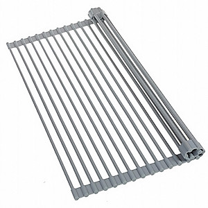 Josoft Over The Sink Dish Drying Rack, Roll up Sink Dish Drainer Rack Multipurpose Foldable Kitchen Stainless Steel Dish Rack Sink Drying Rack 20.6"x14.0"……
