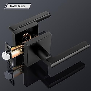 LOQRON Passage Door Lever Heavy Duty Keyless Door Handle Square Non-Locking Door Lock Matte Black Finish Reversible for Hall Closet Door