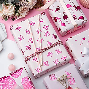 WRAPAHOLIC Wrapping Paper Sheet - Pink with Fuschia Foil Prints for Birthday, Holiday, Party, Baby Shower - 1 Roll Contains 6 Sheets - 17.5 inch X 30 inch Per Sheet