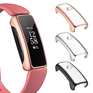 NANW 3-Pack Screen Protector Compatible with Fitbit Inspire 2 (Not for Inspire/Inspire HR), All-Around Protective PC Case Plated Anti-Scratch Cover Rugged Bumper Shell for Inspire 2 Smartwatch