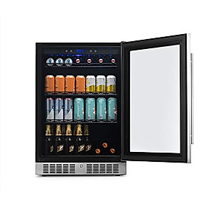 NewAir Large Beverage Refrigerator Cooler with 224 Can Capacity - Mini Bar Beer Fridge with LED Lights - Adjustable/Removable Shelves And Bottom Key Lock - Cools to 37F - Stainless Steel