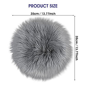 Sibba Faux Fur Small Area Rug Chair Desk Sofa Cover Carpet 35 cm Fluffy Plush Seat Pad Protectors for Home Bedrooms Aesthetic Decor (Grey Round)