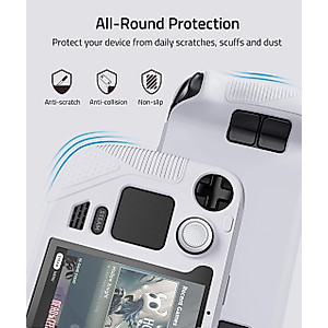 Syntech Protective Case Compatible with Steam Deck Accessories Console OLED/LCD, All-Round Protection with Non-Slip Thumb Grips, Silicone Cover for Enhanced Fit and Alignment-Grayish White