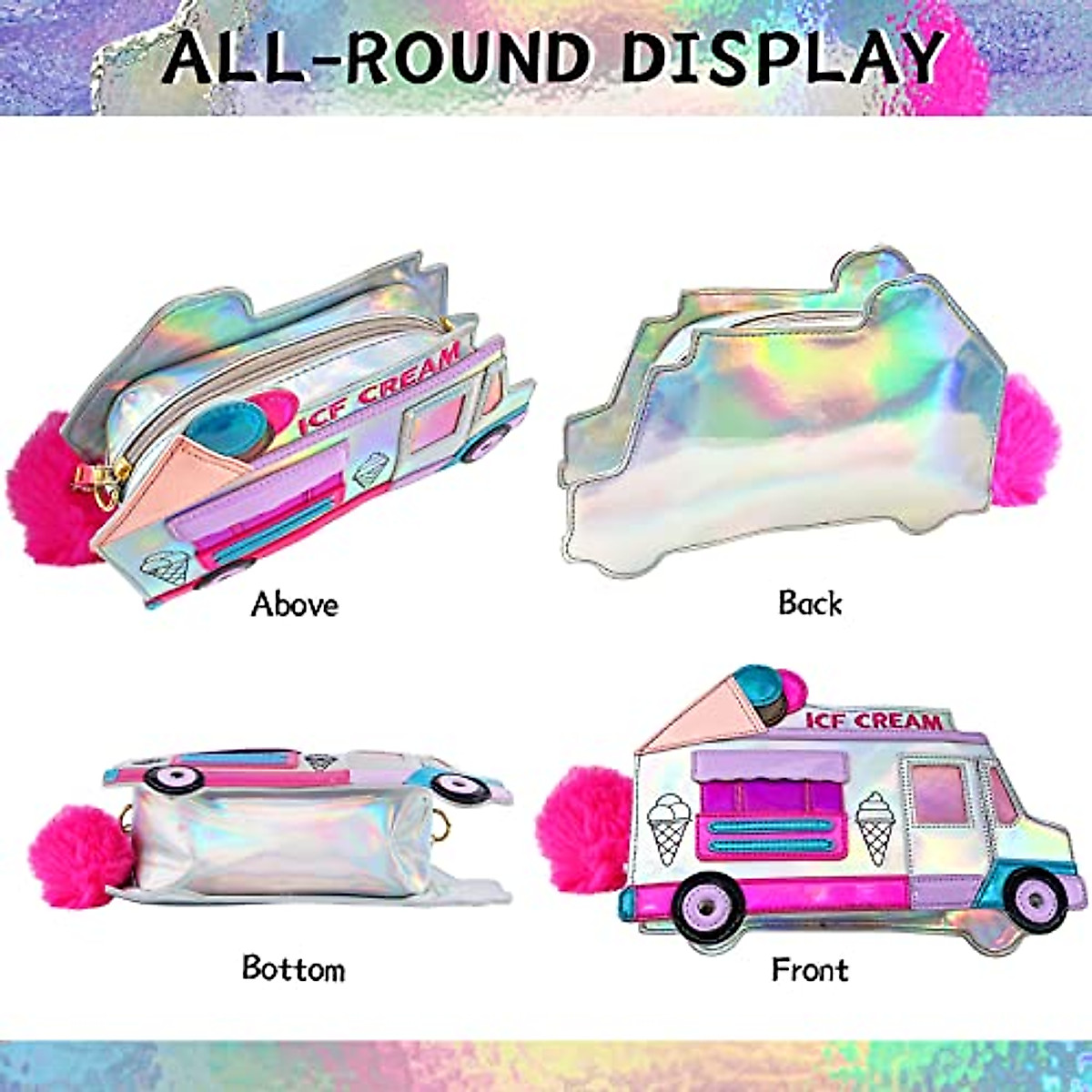 KUANG! Girls Cute Bus Taxi Shaped Chain Shoulder Bag Ice Cream Embroidered letter Women Crossbody Purse Handbags for Women