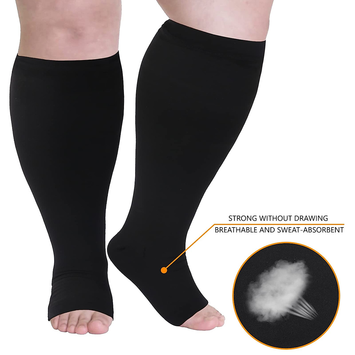 Plus Size Compression Socks Wide Calf Compression Socks for Women Men Medias de Compresion para Mujer Circulation Support 20-30 mmHg Knee High Medical Pro Toeless Open Toe Compression Socks Women Men