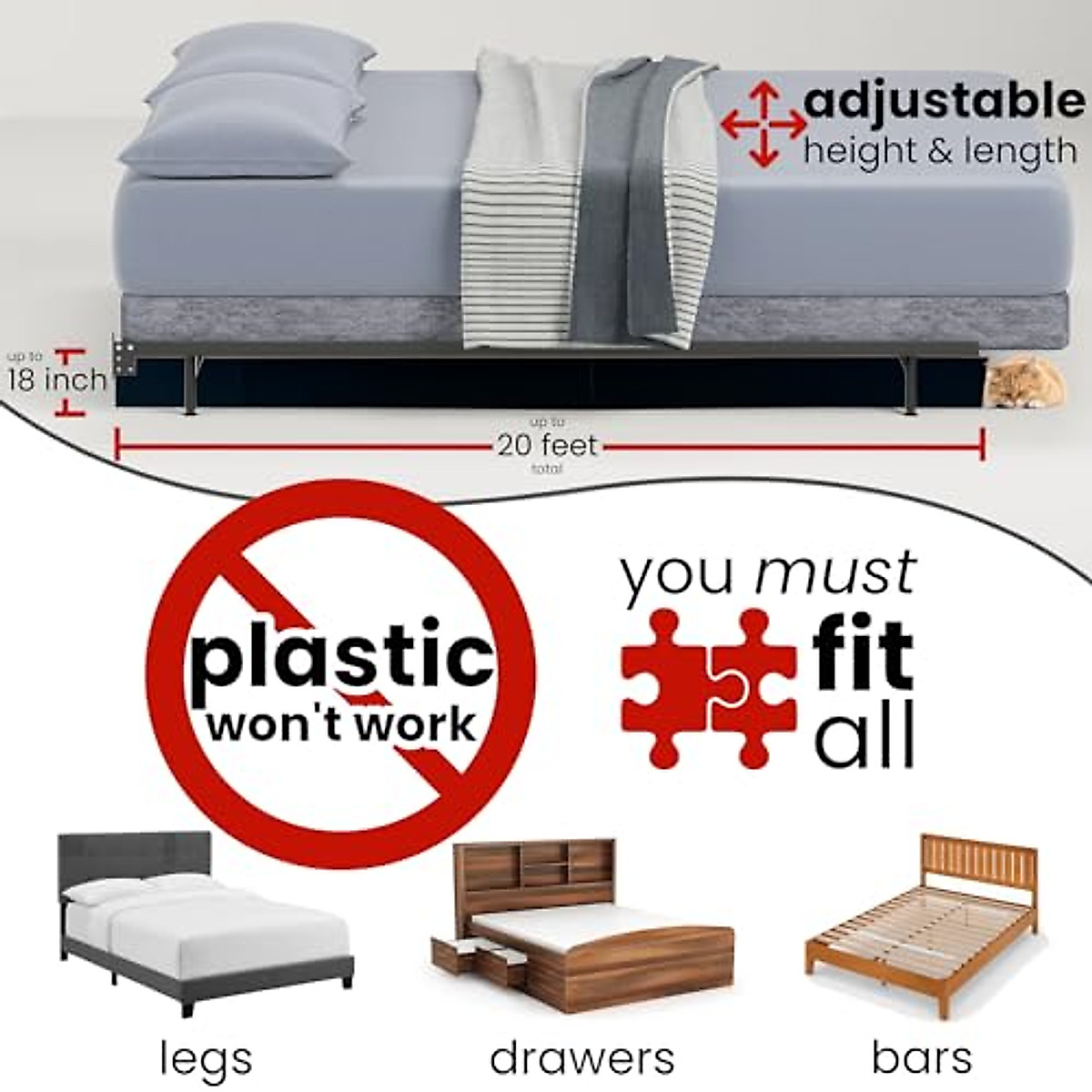 Under Bed Blocker for Pets - See What You’ve Been Missing. Whole Bed Set - Adjustable Height & Length, Custom Fits All Beds, Black Corrugated Cardboard