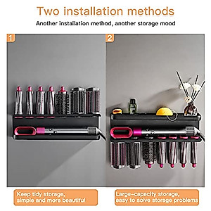 Yimerlen Airwrap Storage Holder Compatible with Dyson Airwrap Curling Iron Wall Mount Storage Rack Holder for Bathroom Attachments Organizer (Black, with Shampoo Comb)