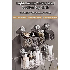 PUCHEN Light Luxury Style Glacier Pattern Suction Cup Shelf, 2024 New Suction Shower Caddy, Shower Suction Cup Shelf Basket, Shower Dispenser Soap Organizer, Suction Cup Shower Shelves (Small)