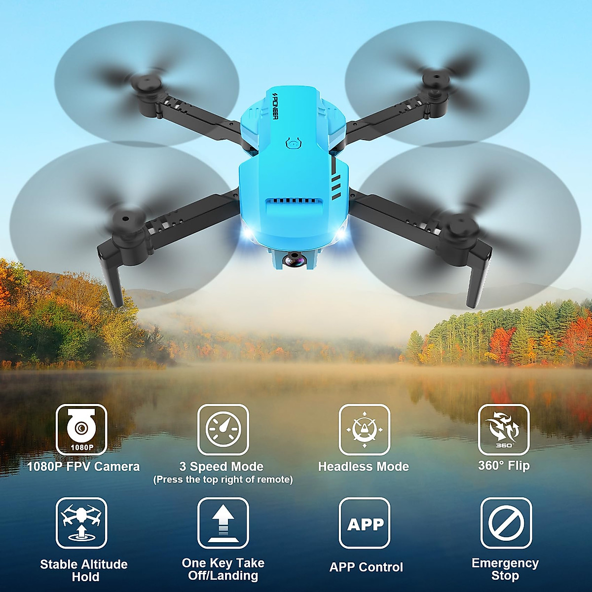 RADCLO Mini Drone with Camera - 1080P HD FPV Foldable Drone with Carrying Case, 2 Batteries,90° Adjustable Lens, One Key Take Off/Land, Altitude Hold, 360° Flip, Drones for Kids and Adults