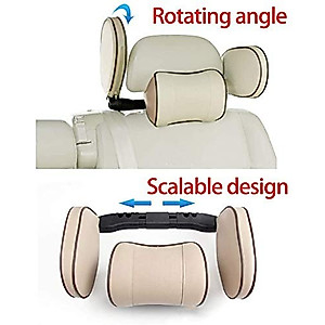 Car Seat Headrest Pillow, Support Neck Pillow Head Protection Cervical Spine Adjustable on Both Sides Telescopic Version PU Leather Universal for Kids Adults Travel(Beige)