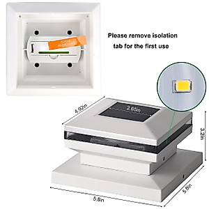Dynaming 6 Pack Solar Post Lights, Outdoor Decorative Post Cap Light, Solar Powered White Shell Caps, Brightness Warm White LED Lighting for Fence Deck Patio, Fit 4x4, 5x5 or 6x6 Vinyl/Wooden Posts