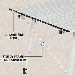 PORTAL Camping Table Portable Foldable with Adjustable Legs, Aluminum Folding Table Roll Up Table with Carrying Bag for Outdoor, Beach, Picnic, Backyards, BBQ and Party, Silver, Big
