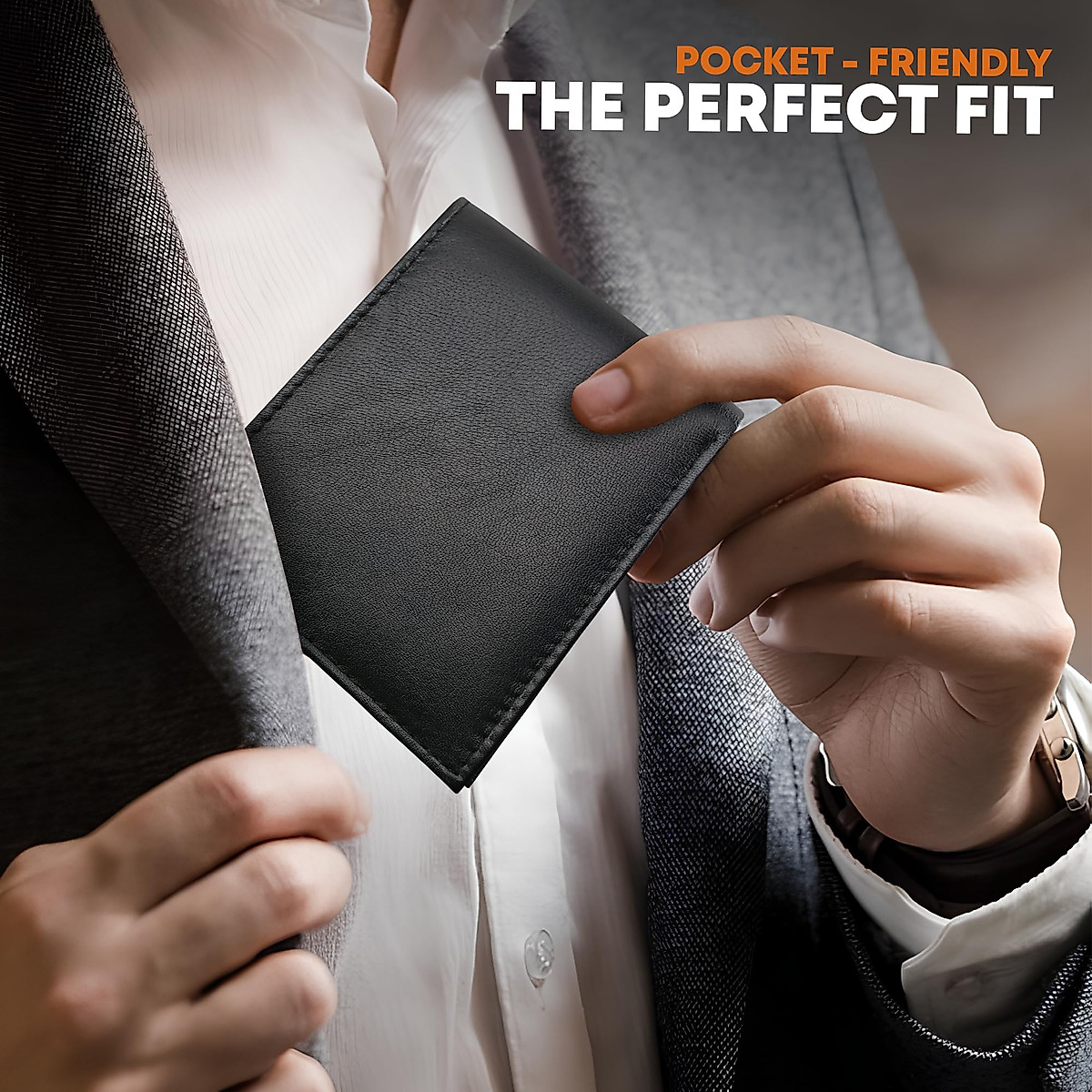 Leather Impressions Slim Genuiue Leather Wallet for Men - Bifold wallets for Men with 1 ID window,8 Card Holder,2 Money Holder-Premium Mens Wallet leather an excellent gift (Minimalist, Black)