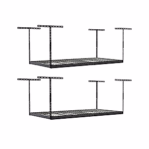 MonsterRax Overhead Garage Storage Rack- 4 x 8 Ceiling Rack for Garage Shelving, Organization, & Storage, Adjustable Hanging Storage for Bikes, Equipment & Accessories (Hammertone, 18"- 33", 2-Pack).