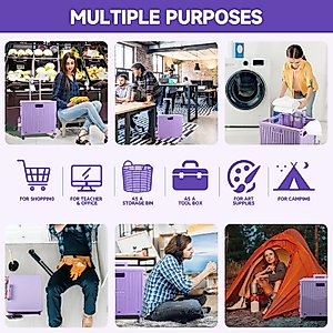Honshine Foldable Cart with Stair Climbing Wheels, Collapsible Rolling Crate with Telescoping Handle, Handcart for Grocery Book File Tool Art Supplies(Lavender)