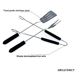 Grill Accessories 16Inch, Grill Fancy BBQ Grill Accessories 10pcs Stainless Steel Grill Accessories with Spatula, Fork, Tongs,Thermometer,Skewer,BBQ, Camping,Family Barbecue