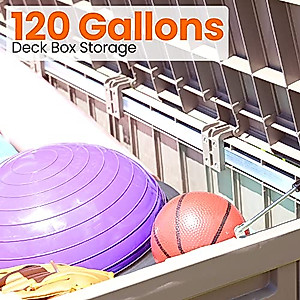 SereneLifeHome 120-Gallon Deck Storage Box - Waterproof Outdoor Large Resin,Garden Tools, Patio Furniture & Sports Equipment, Water-resistant, Weatherproof, Lock Included (SLSTBX60)