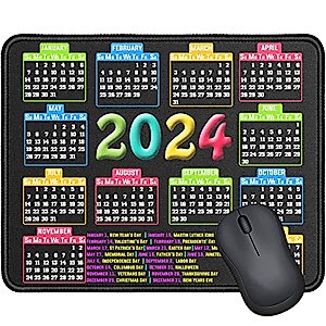 Mouse Pad with Stitched Edge, Computer Mouse Pad with Non-Slip Rubber Base, Mouse Pads for Computers Laptop Mouse 9.6x7.9x0.1 inch (2024 Calendar Black)