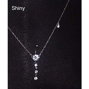 MayFee Women Sexy Rhinestone Dangle Belly Button Ring With Waist Chain Piercing Navel Ring Chain Drop Pendant Belly Piercing Belly Jewelry