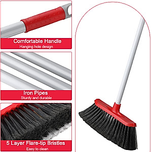 4 Pack Heavy Duty Broom Outdoor Broom Indoor Commercial Broom Stiff Bristles Broom Push Broom Angle Broom with 51 Inch Broomstick for Easy Sweeping for Home Kitchen Room Office Lobby Floor