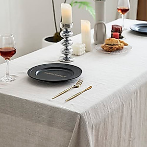 EVERLY Linen Hemstitch Tablecloth, 100% Stonewashed French Linen TableCloths for 6-Foot Rectangle Tables 60x84 Inches, Washable Thanksgiving Tablecloths, Decorative Halloween Table Cloth