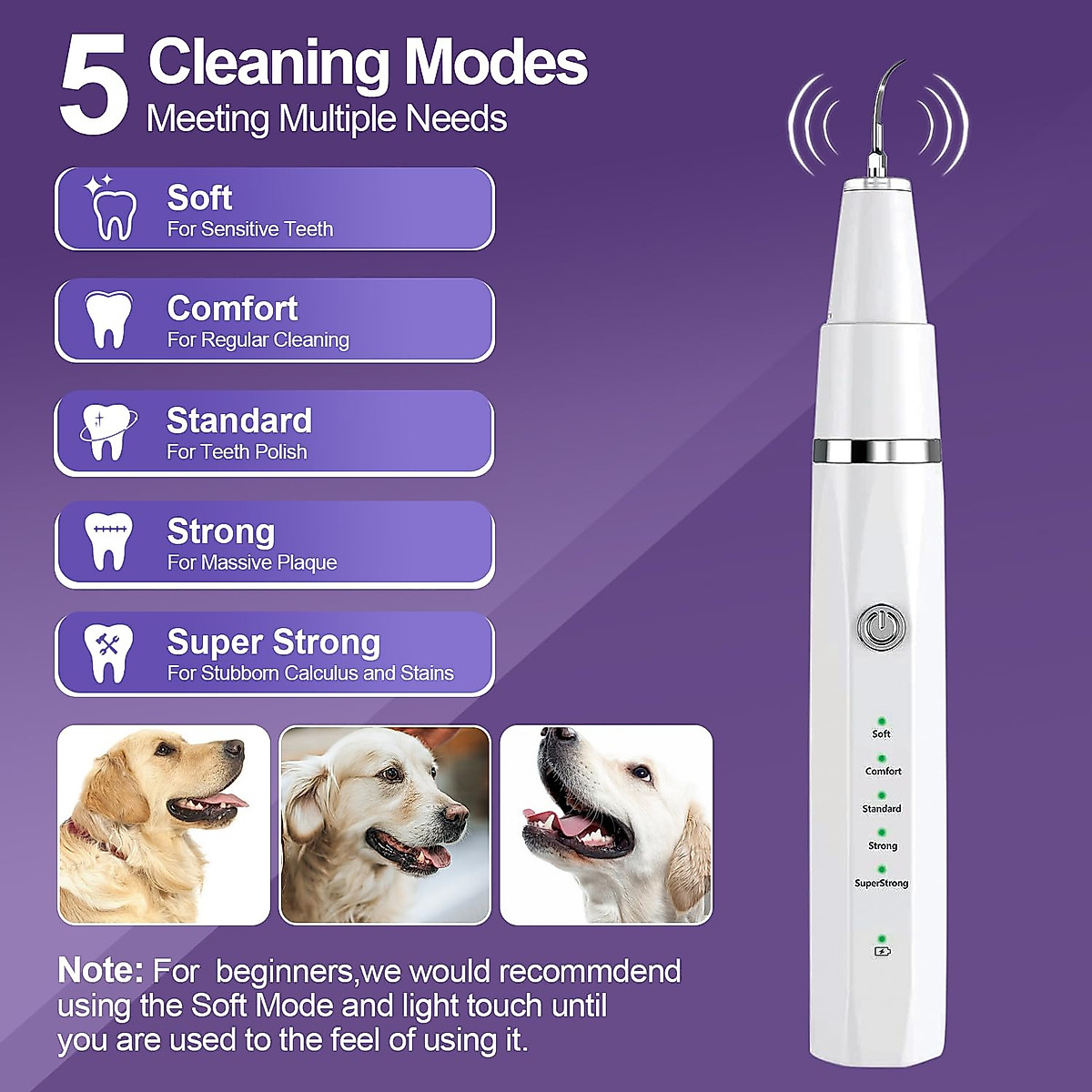 VVHOMIFE Dog Teeth Cleaning Kit-Dog Tooth Plaque Remover-Ultimate Pet Dental Care Kit - Ultrasonic Teeth Cleaner and Plaque Remover for Dogs | Complete Oral Hygiene Solution-White