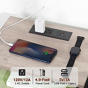 LOAKEKEL Night Stand Set 2, LED Nightstand with Charging Station, End Tables with Fabric Drawer for Small Spaces, Bedside Table with Storage Shelf for Bedroom, Greige, HETS01GY