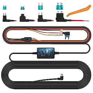 NexiGo Dash Cam Hardwire Kit with Fuse Kit for D90 D80 D81, 11.5FT Hardwire Kit for Dash Cam with Mini USB Port, Low Voltage Protection, Wide Compatibility, 24 Hours Surveillance, 12V-24V to 5V/3A