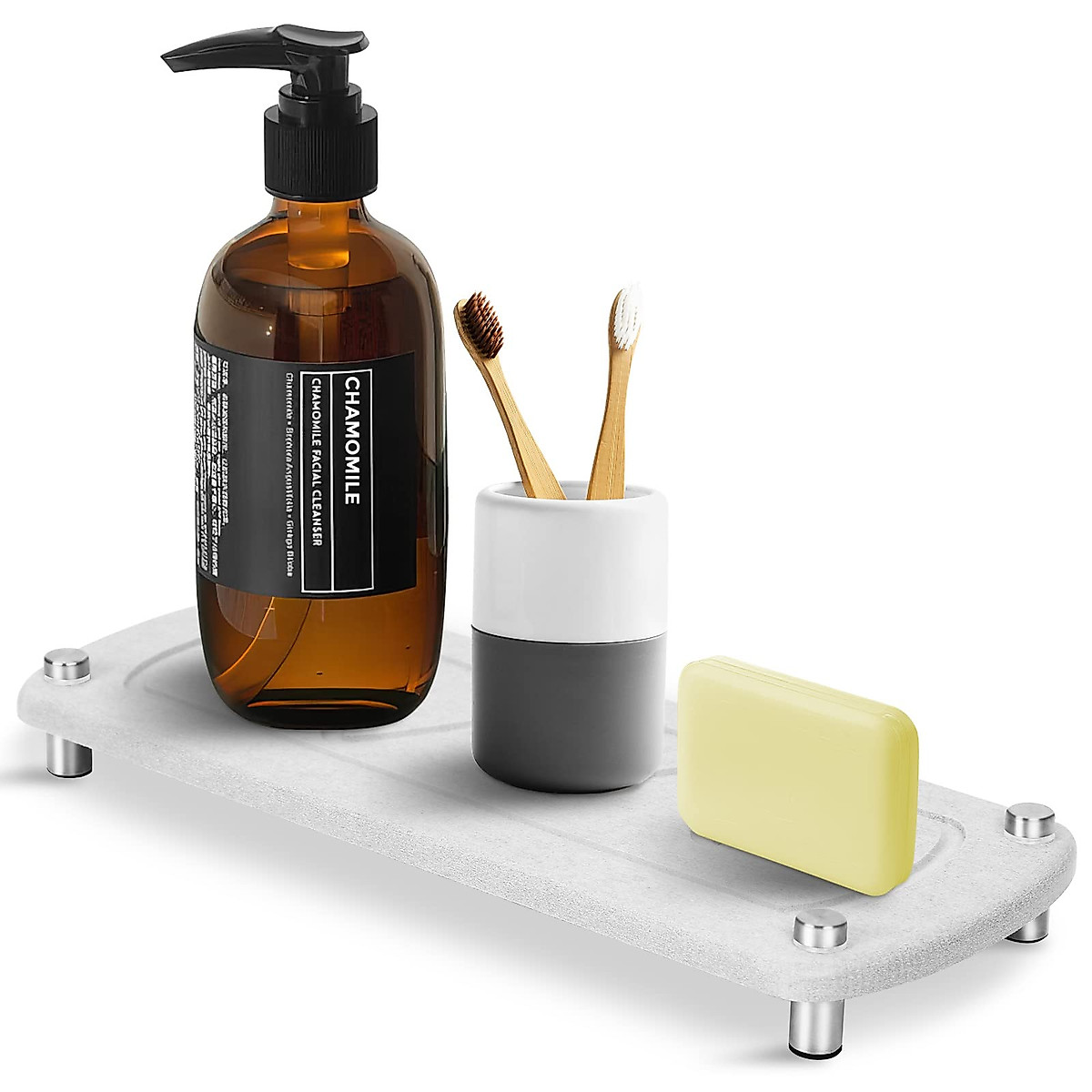 BFONS Instant Dry Sink Organizer, Sink Caddy Diatomaceous Earth Soon Neat Water Absorbing Stone Tray for Sink Kitchen Essentials Fast Drying Sponge Soap Holder Rack for Bathroom Organizer Countertop