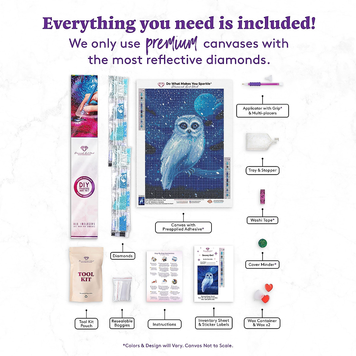 DIAMOND ART CLUB Snowy OWL Diamond Painting Kit, Animal Diamond Canvas, Round 5D Diamond Art for Adults and All Ages, 13" x 18" (32.8 x 46 cm)