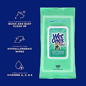 Wet Ones for Pets Multi-Purpose Dog Wipes with Vitamins A, C + E - Fragrance-Free Dog Wipes for All Dogs Wipes with Wet Lock Seal - 300ct Total Wipes for Dogs
