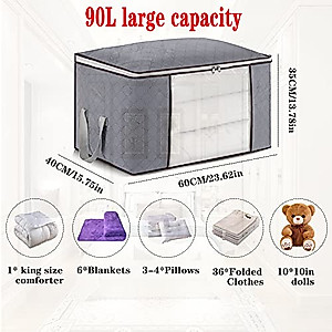 LRIFUE Large Clothing Storage Bags 90L Clothes Storage Bag,Foldable Clothing Storage Halloween Bags with Zippers, 3PACK Clothes Bags for Storage, Grey