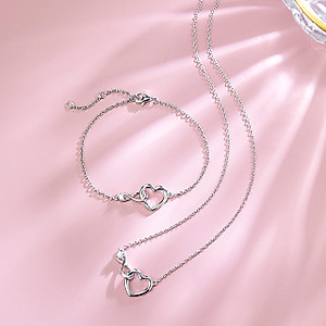 FANCIME Infinity Heart Necklace 925 Sterling Silver Cubic Zirconia CZ Simulated Diamond Infinity Love Pendant Necklaces Fine Jewelry Anniversary Birthday Gifts for Women Mom Her